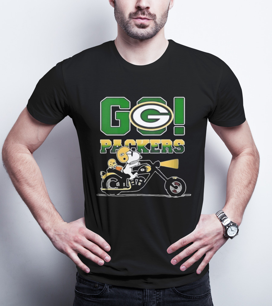 Snoopy Riding Motorcycle Go Packers NFL Fan Celebration T-Shirt