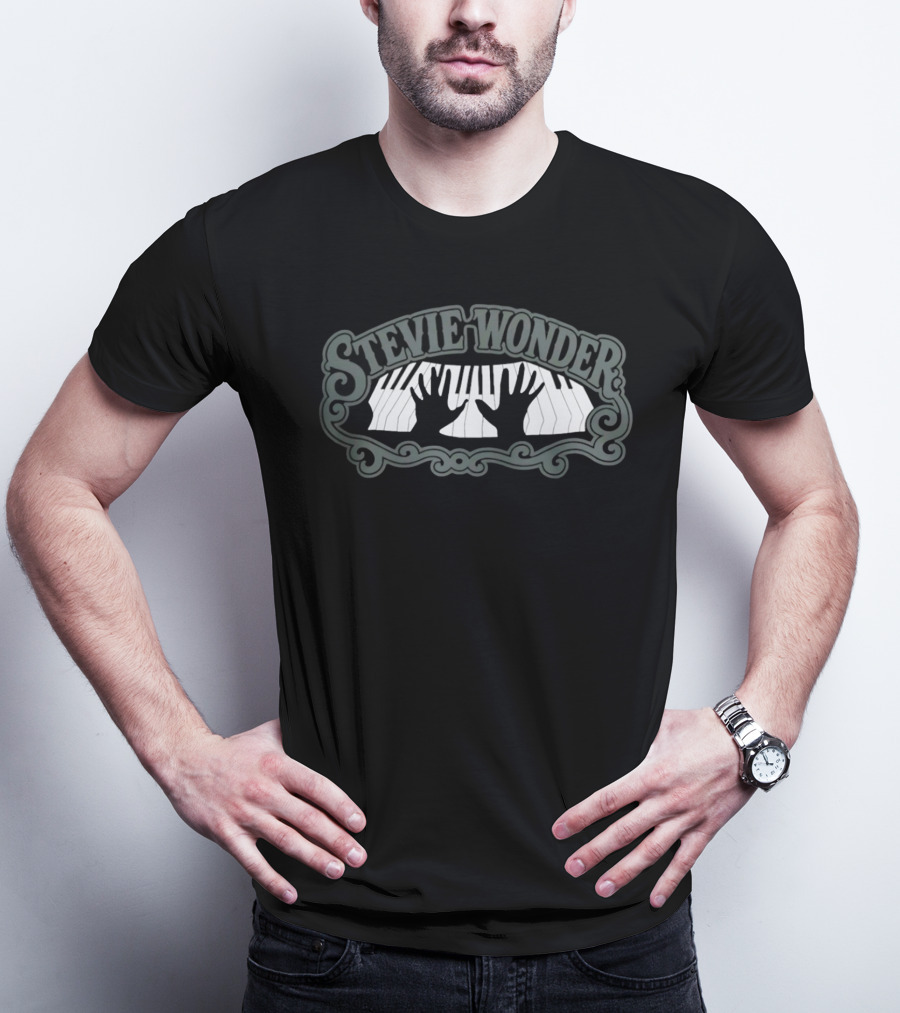 Stevie Wonder Piano Hands Visual With Keyboard T-Shirt