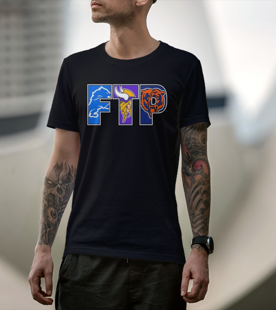 FTP Detroit Lions Minnesota Vikings Chicago Bears Logos T-Shirt