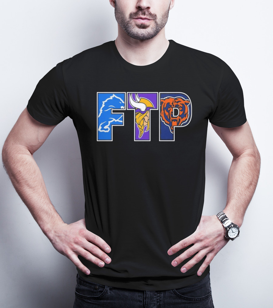 FTP Detroit Lions Minnesota Vikings Chicago Bears Logos T-Shirt