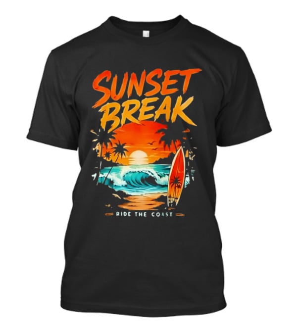 Sunset Break Surfing Ride The Coast Ocean Waves And Surfboard Scene T-Shirt