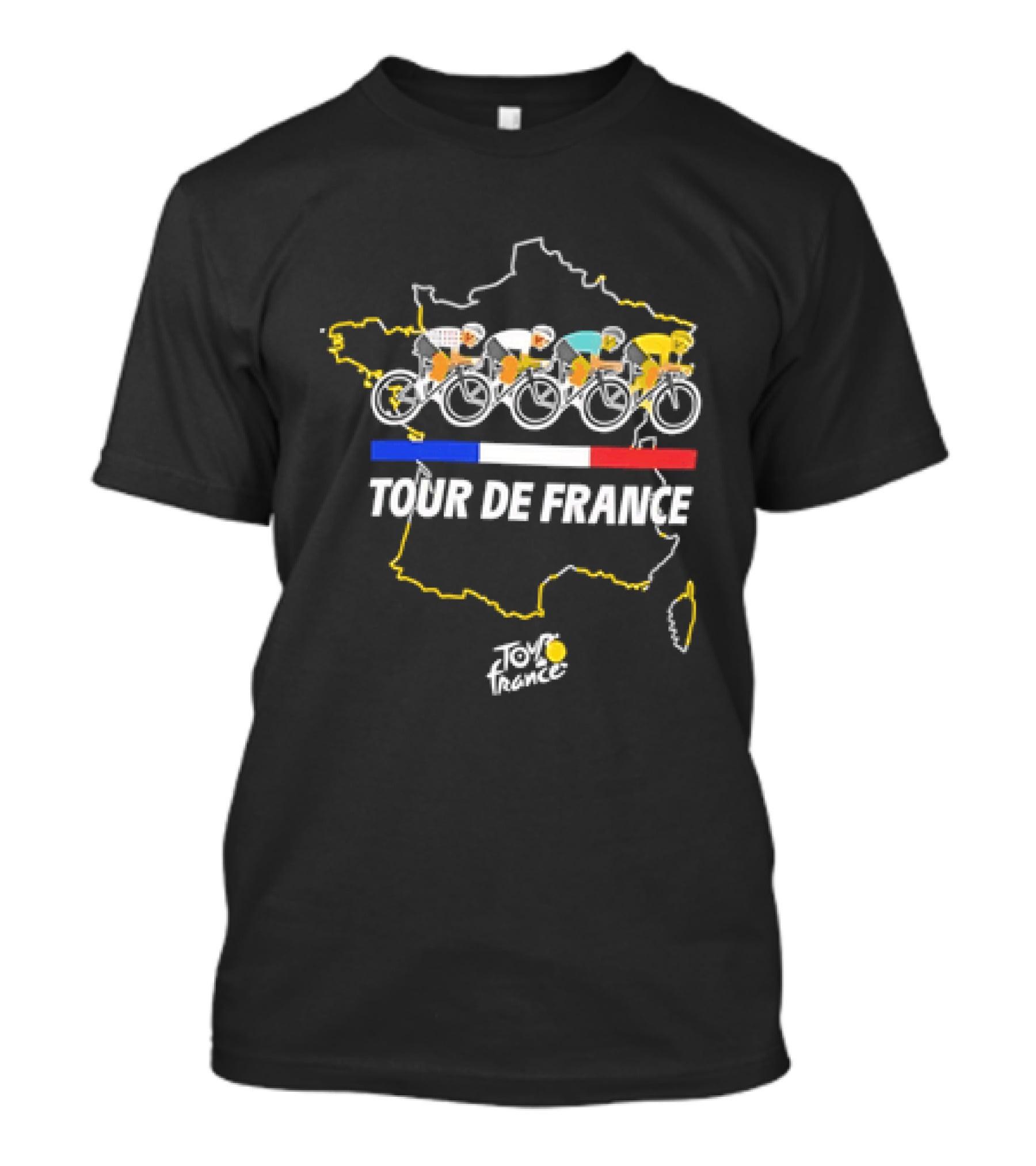 Tour De France Cyclists Racing Over Map Of France T-Shirt
