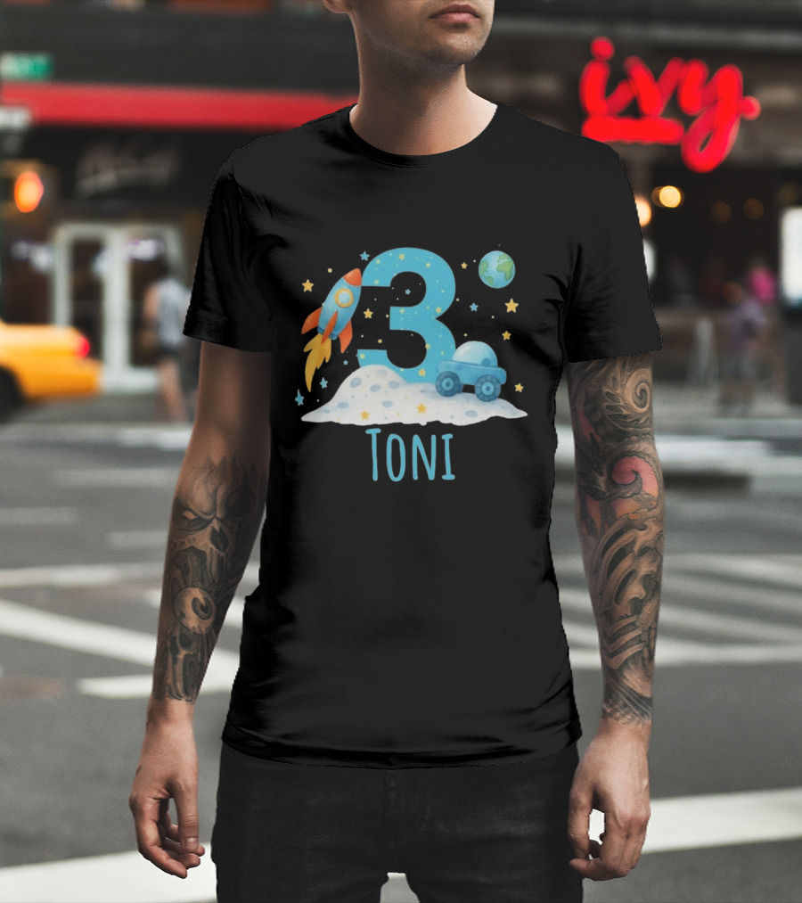 3rd Birthday Space Rocket Planet Personalized Toni T-Shirt