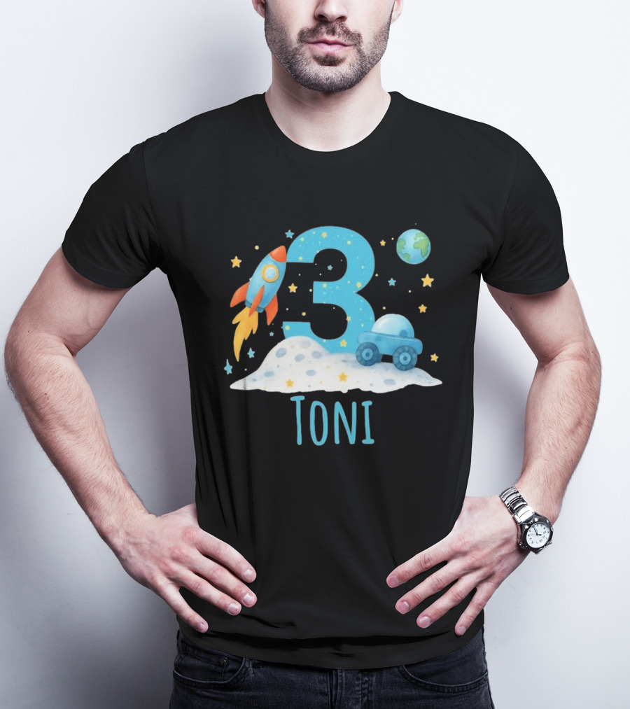 3rd Birthday Space Rocket Planet Personalized Toni T-Shirt