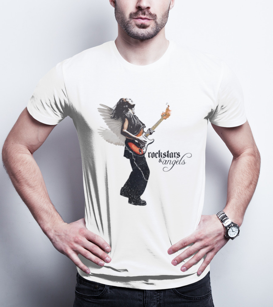 Angel Guitarist With Fiery Rockstars And Angels T-Shirt