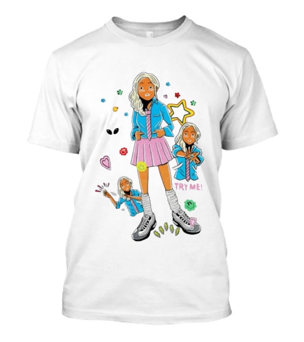 Anime School Girl Try Me Aesthetic Sticker Pastel Kawaii Vibe T-Shirt