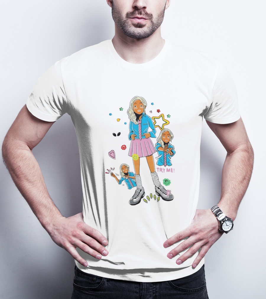 Anime School Girl Try Me Aesthetic Sticker Pastel Kawaii Vibe T-Shirt