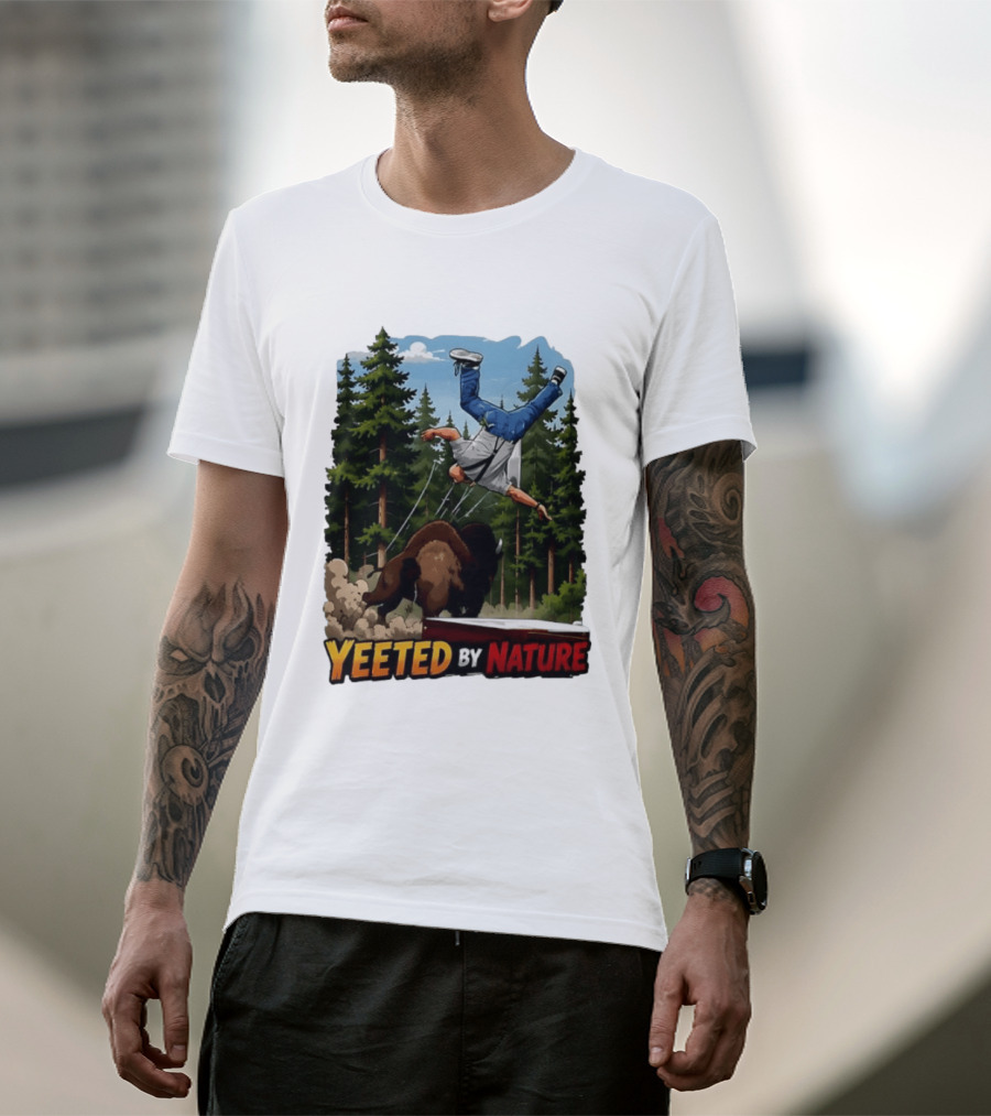 Bison Tossing Tourist Adventure Yeeted By Nature Comedy T-Shirt