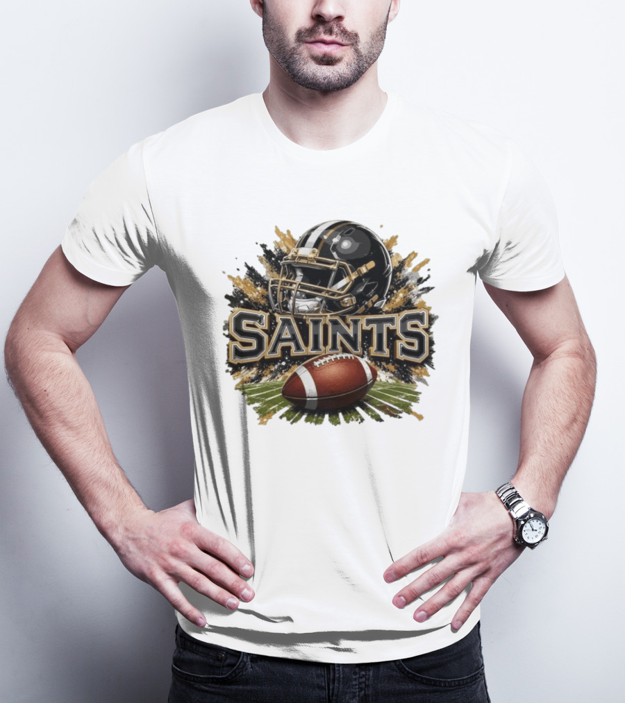 Saints Football Helmet With Splash And Ball T-Shirt