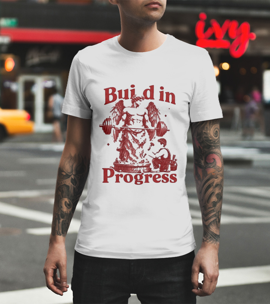 Staticloom Supply Angel Build In Progress Lifting Weight T-Shirt