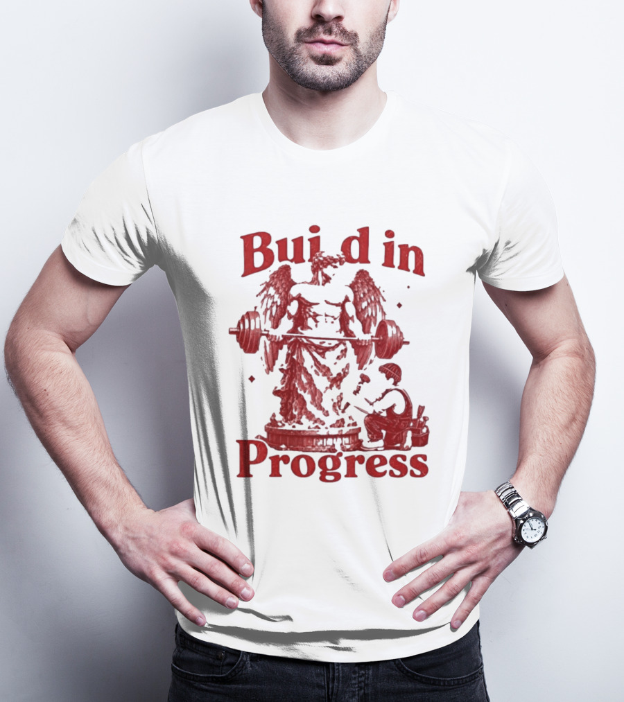 Staticloom Supply Angel Build In Progress Lifting Weight T-Shirt