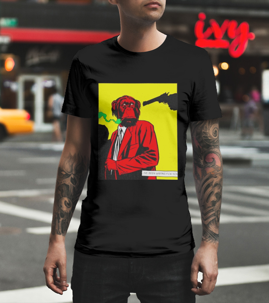 Chimpanzee Hitman Smoking Scene I've Been Waiting For You T-Shirt