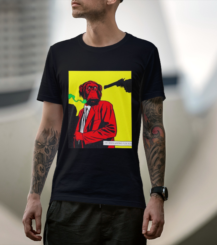 Chimpanzee Hitman Smoking Scene I've Been Waiting For You T-Shirt