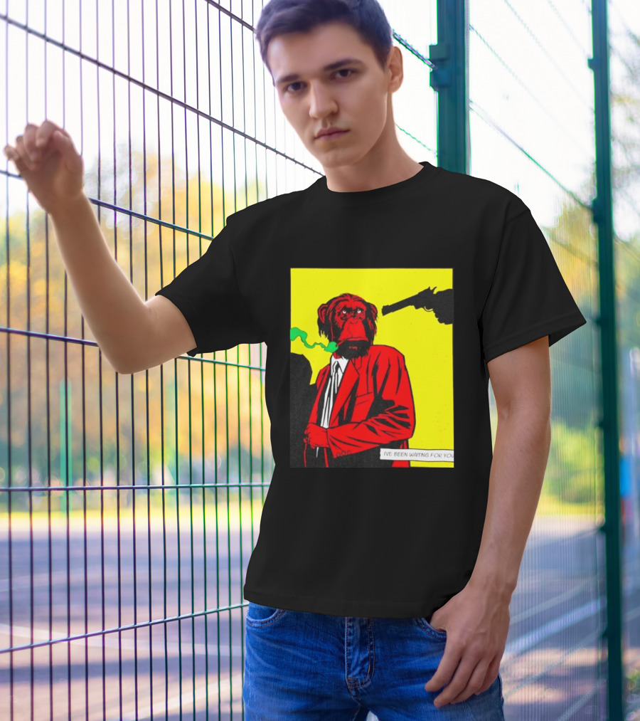 Chimpanzee Hitman Smoking Scene I've Been Waiting For You T-Shirt