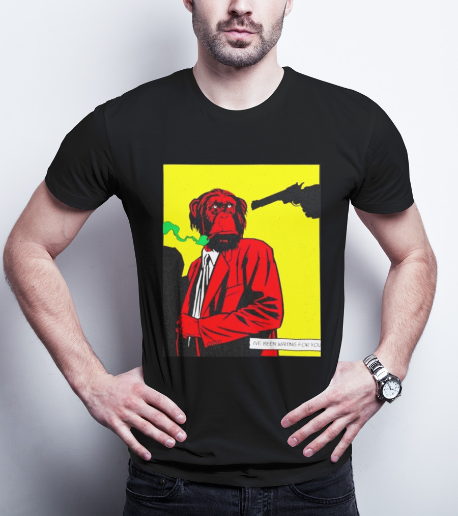 Chimpanzee Hitman Smoking Scene I've Been Waiting For You T-Shirt