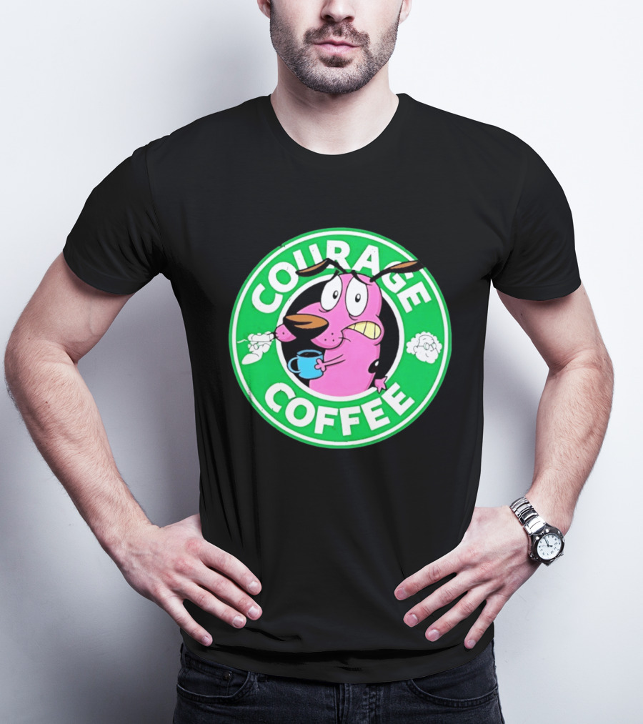 Courage The Cowardly Dog Coffee Parody Green Circle T-Shirt