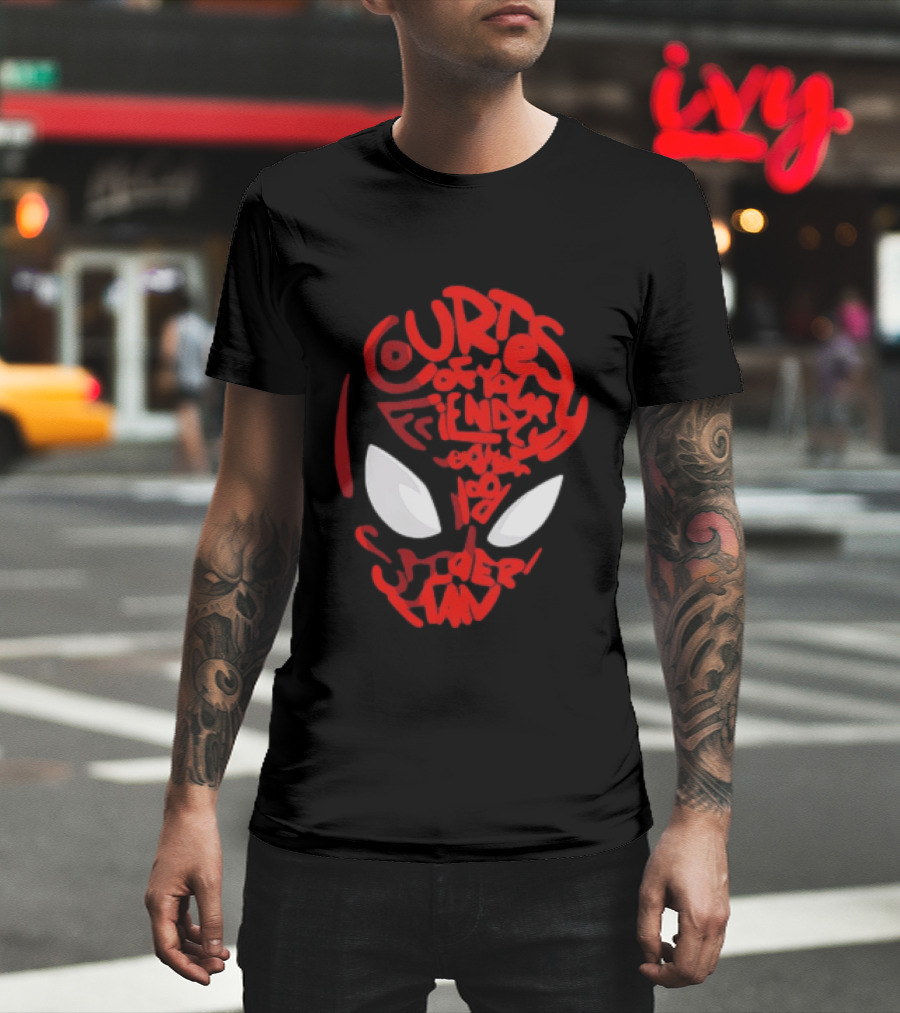 Courtesy Of Your Friendly Neighborhood Spider Man Face T-Shirt