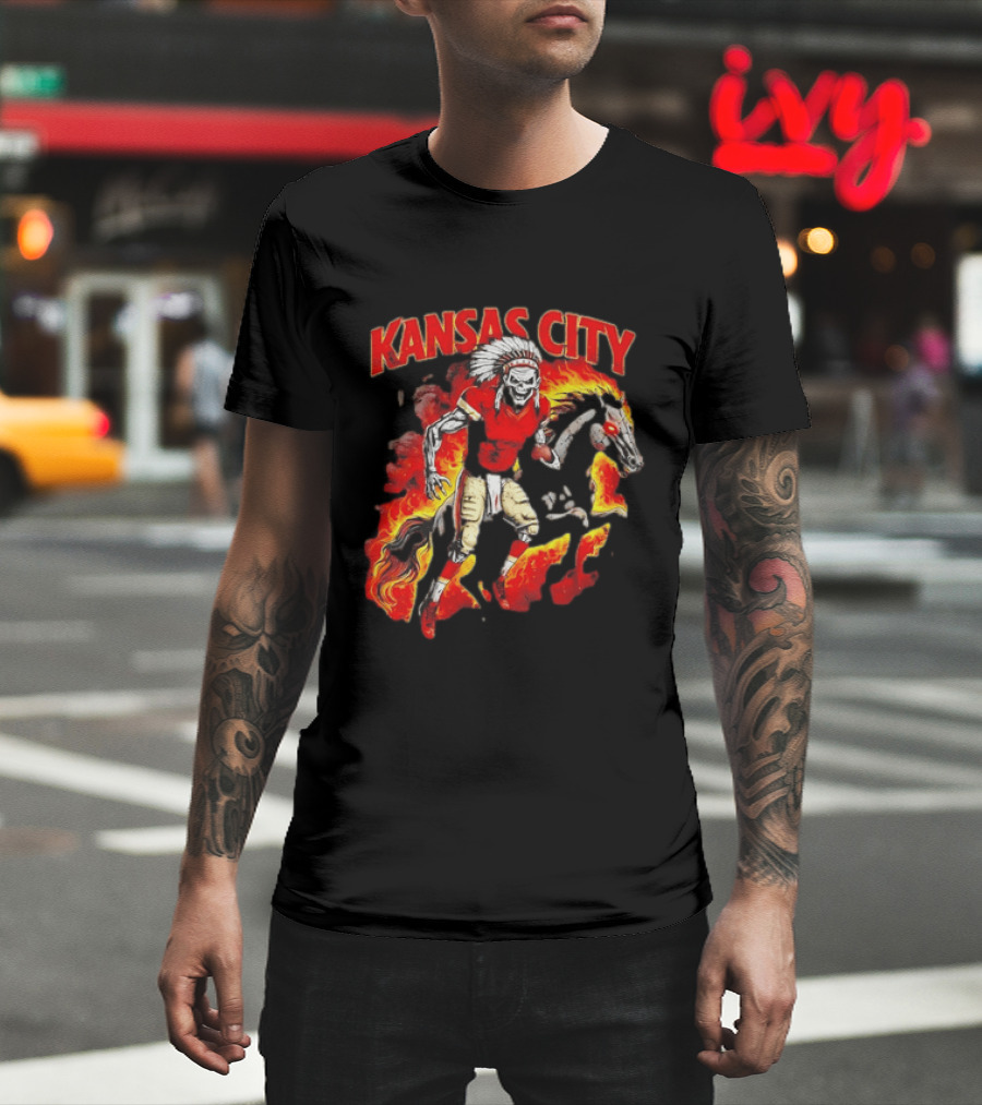 Kansas City Skeleton Player Riding Flaming Horse T-Shirt