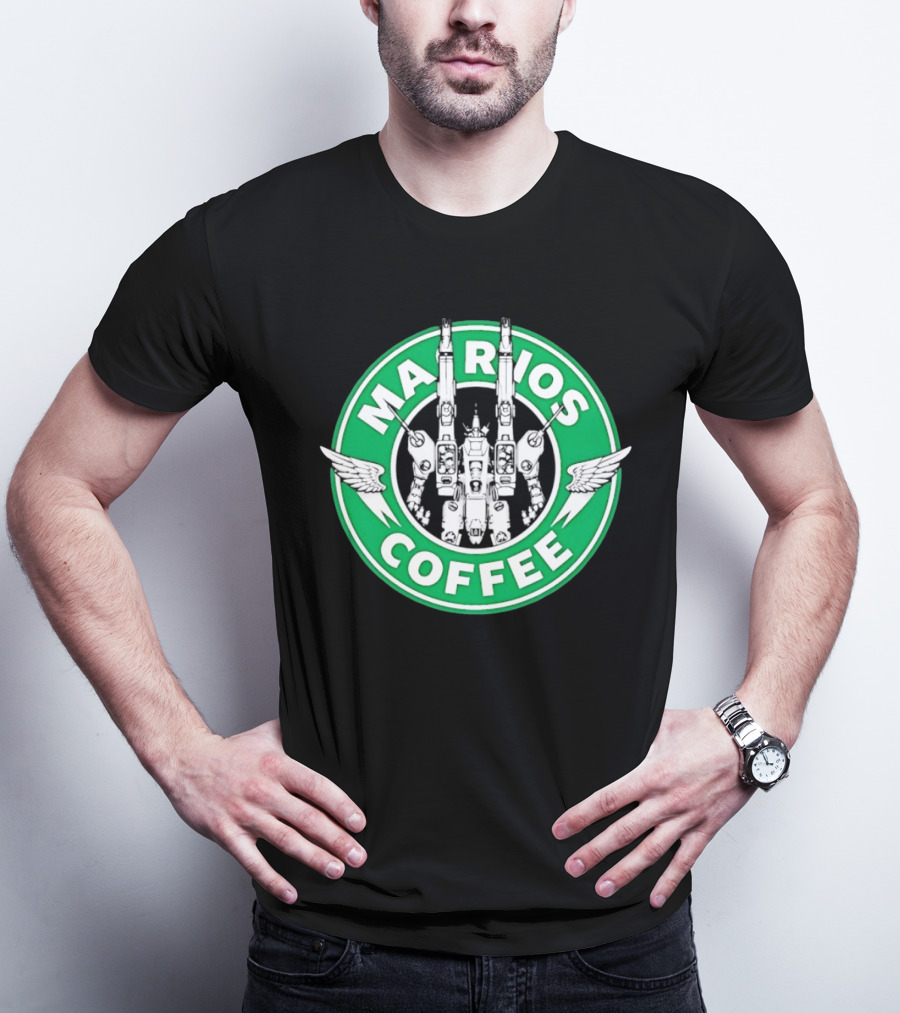 Marios Coffee Mech Robot Wings Green Circular T-Shirt