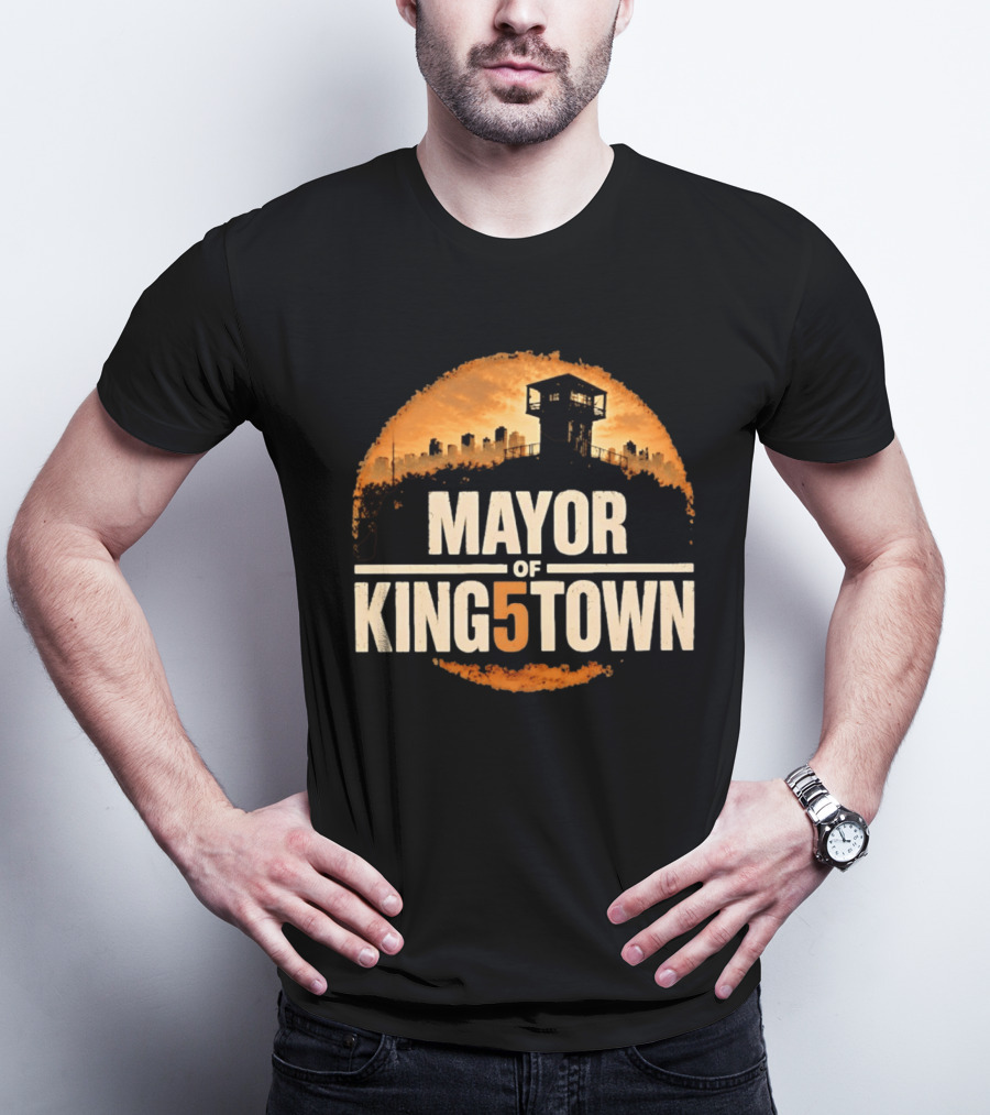 Mayor Of Kingstown Tower Silhouette Skyline Orange Circle T-Shirt