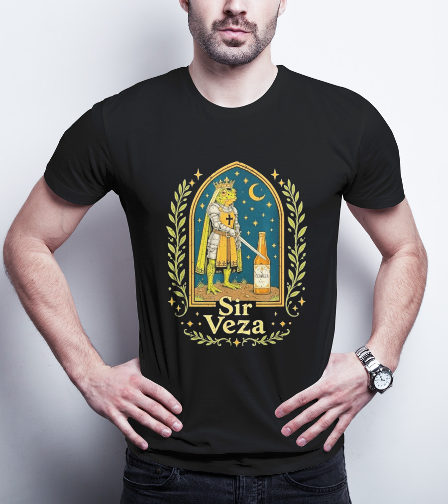 Sir Veza Frog Knight Medieval Pun Cerveza Bottle T-Shirt