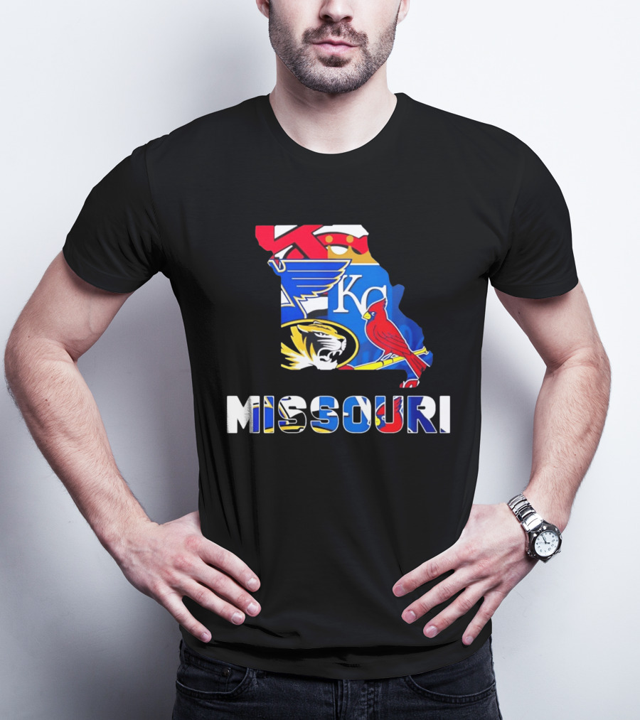 Missouri Sports Map KC Royals Cardinals Blues Tigers State Pride T-Shirt