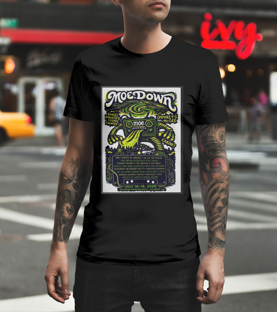 Moe Down Festival July 16 18 2026 Featuring Umphrey's McGee Cabinet Daniel Donato At Westend Fairgrounds Gilbert PA T-Shirt