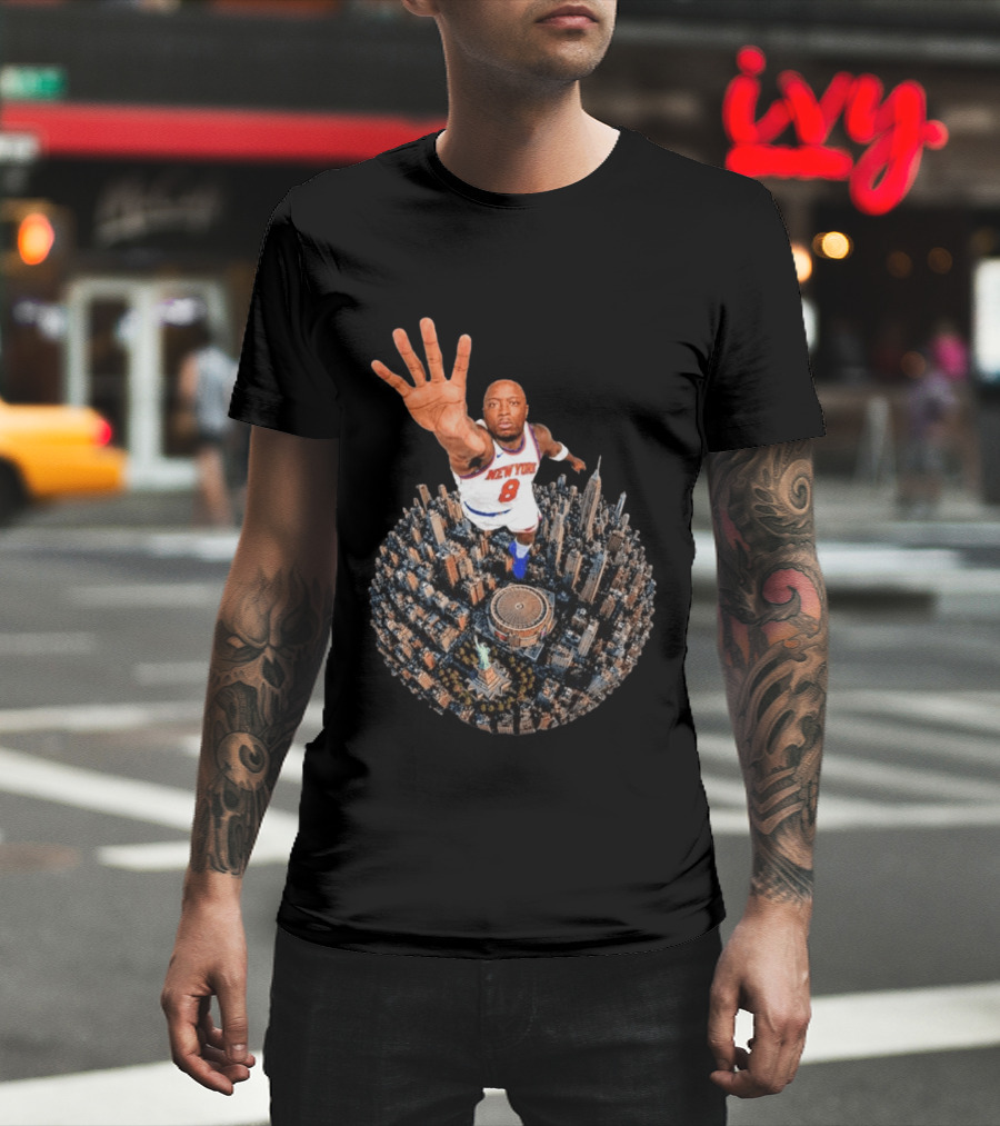 New York Basketball Player Over Cityscape Statue At Madison Square Garden T-Shirt