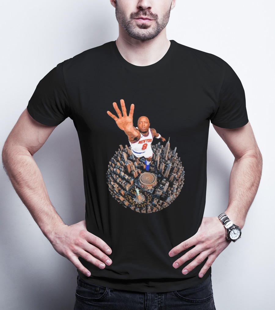 New York Basketball Player Over Cityscape Statue At Madison Square Garden T-Shirt