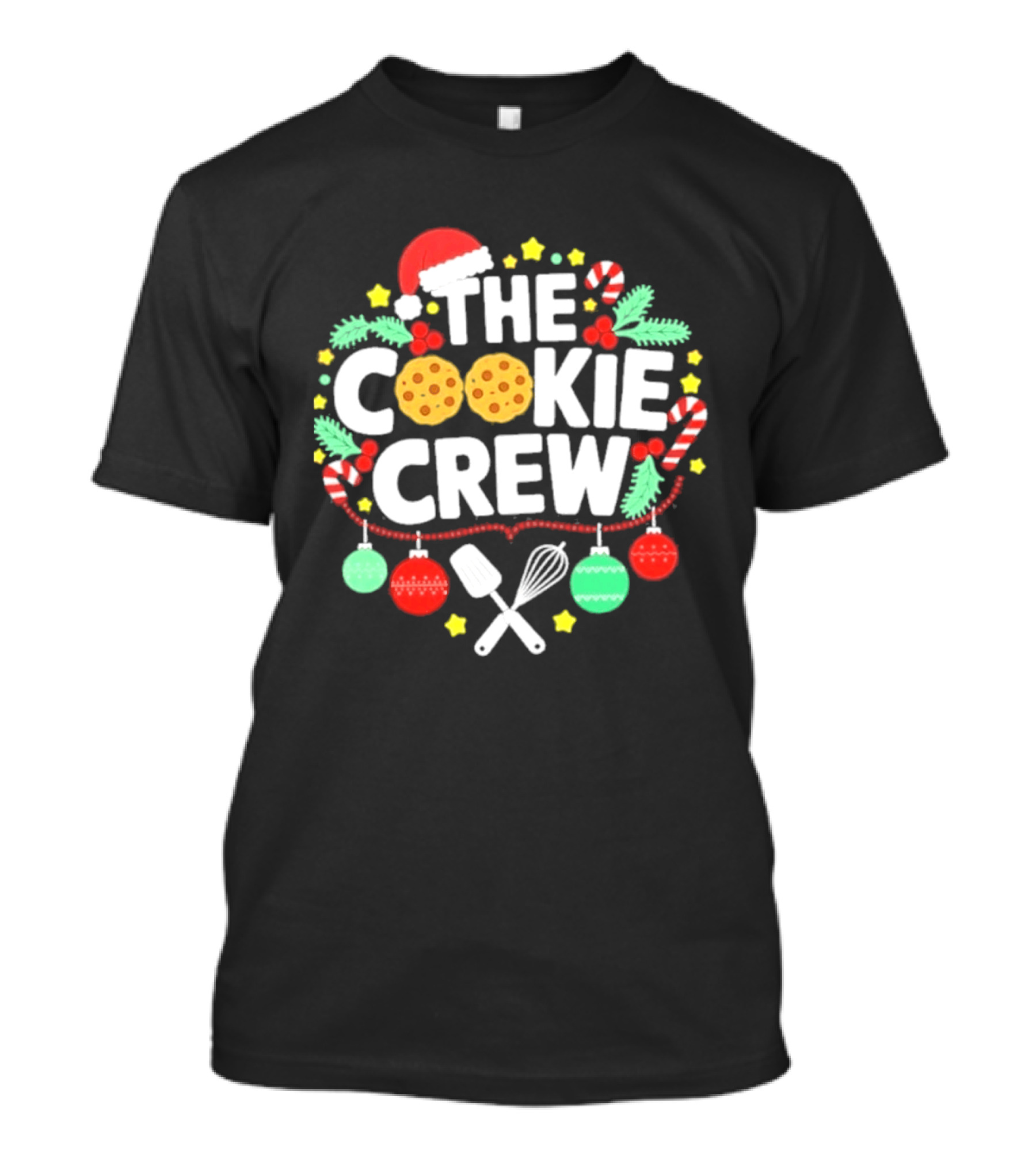 The Cookie Crew Christmas Santa Hat Candy Canes Ornaments Baking Utensils T-Shirt
