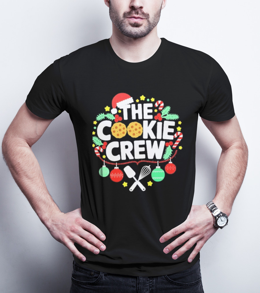 The Cookie Crew Christmas Santa Hat Candy Canes Ornaments Baking Utensils T-Shirt