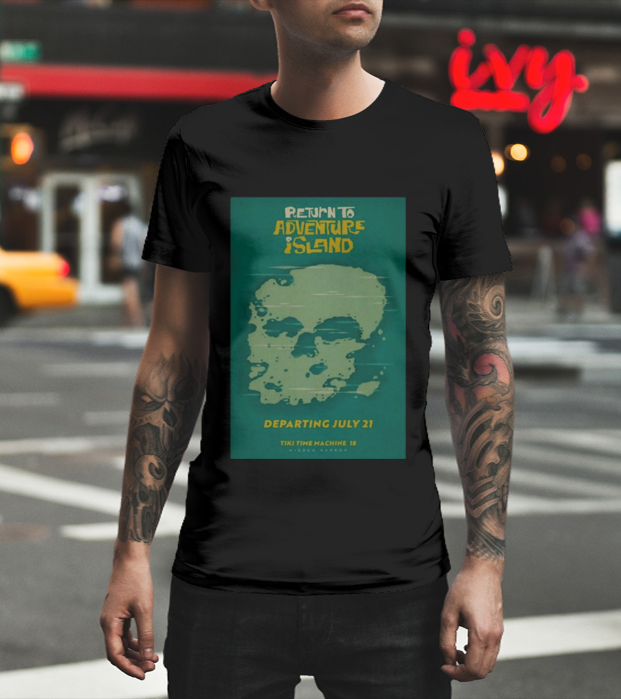 Return To Adventure Island Tiki Time Machine 18 Departing July 21 Hidden Harbor T-Shirt