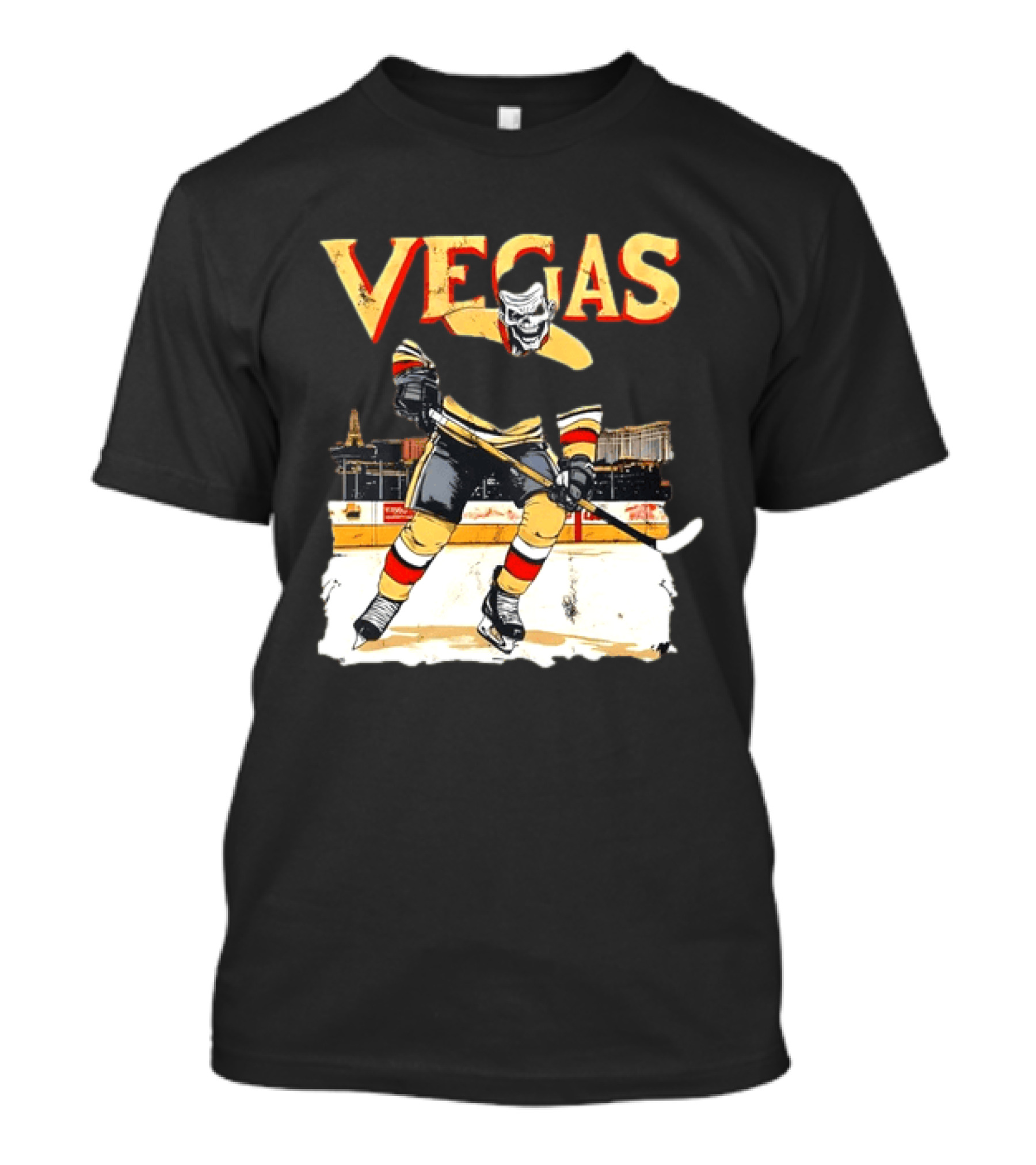 Vegas Hockey Skull Ice Arena Skyline Scene T-Shirt