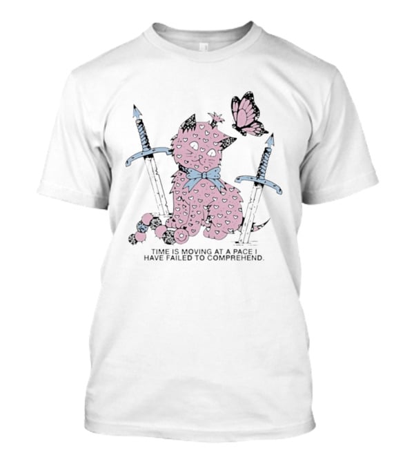 Pink Cat Butterfly Swords Time Is Moving At A Pace I Have Failed To Comprehend T-Shirt