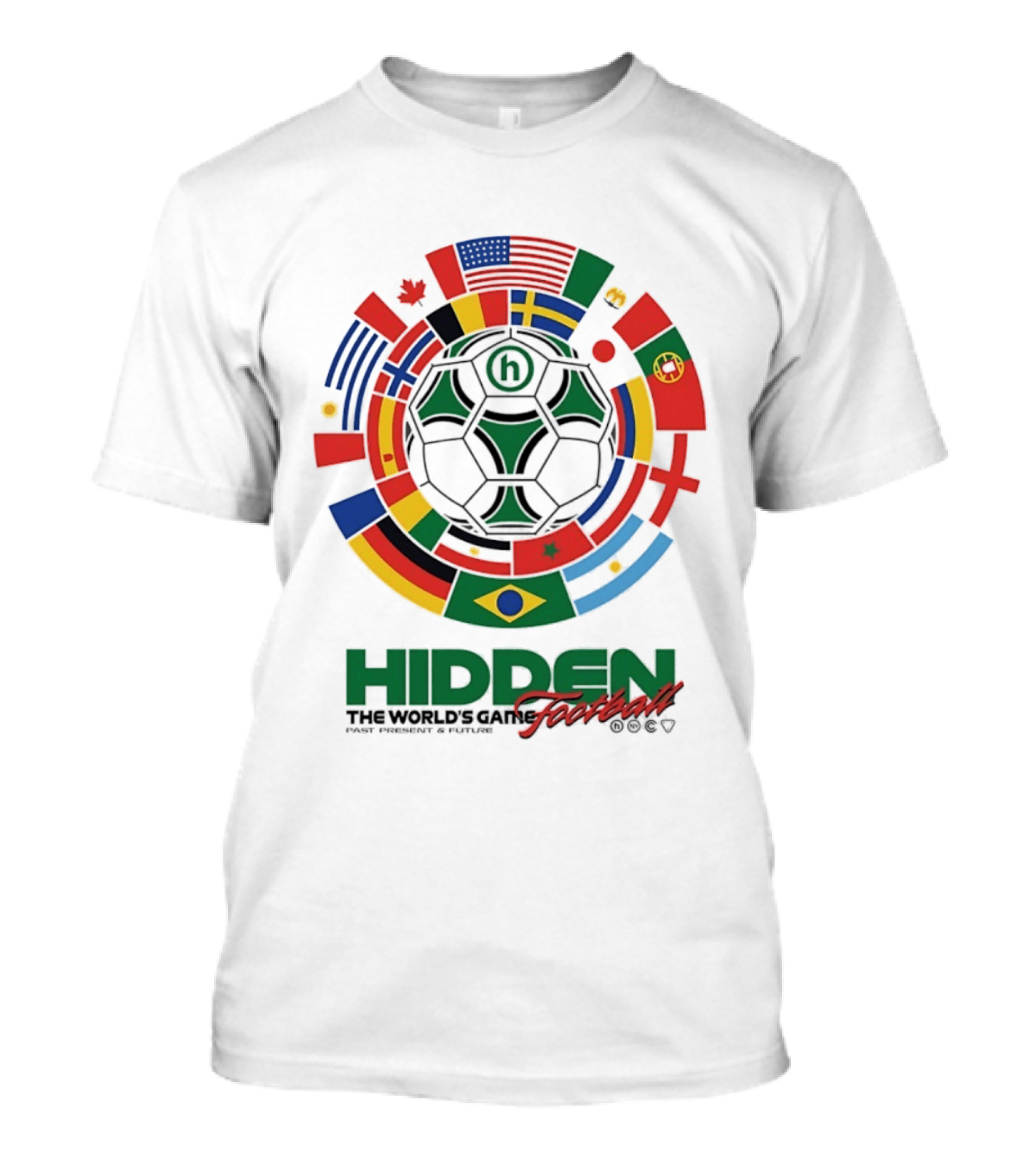 Hidden The World's Game Football Multinational Flags Circle Soccer Ball T-Shirt