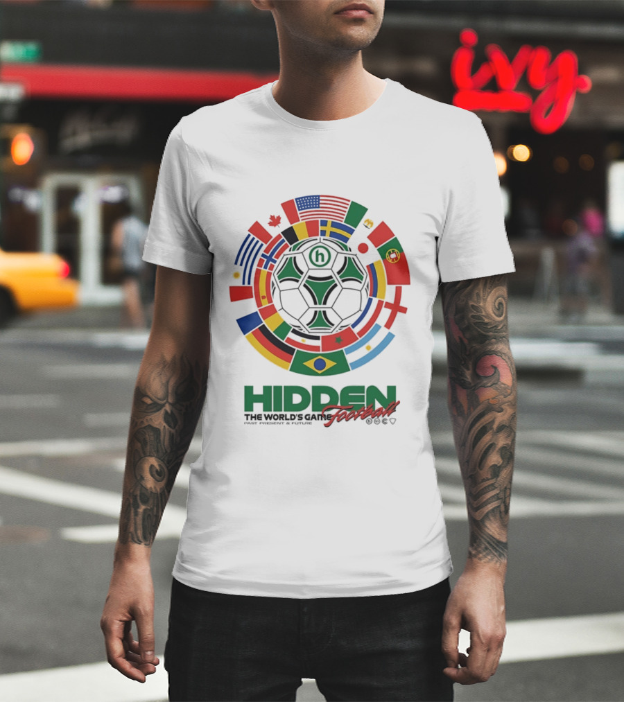 Hidden The World's Game Football Multinational Flags Circle Soccer Ball T-Shirt