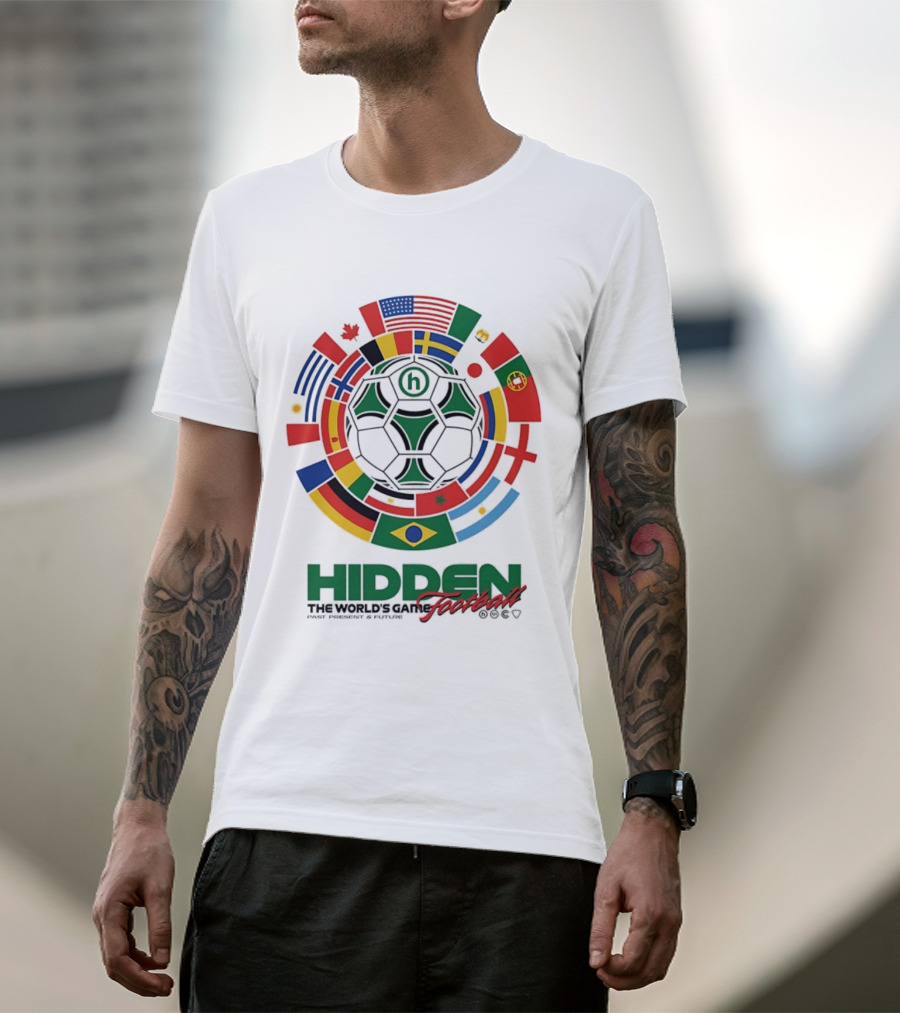 Hidden The World's Game Football Multinational Flags Circle Soccer Ball T-Shirt
