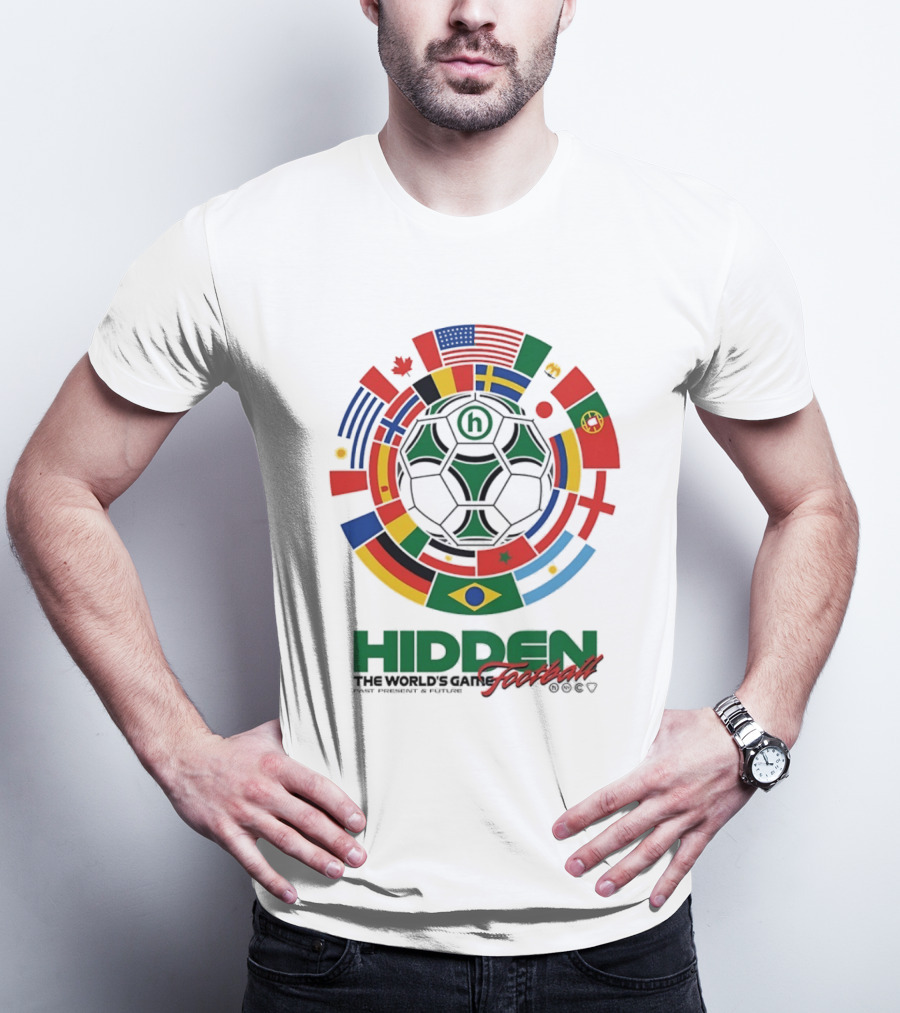Hidden The World's Game Football Multinational Flags Circle Soccer Ball T-Shirt