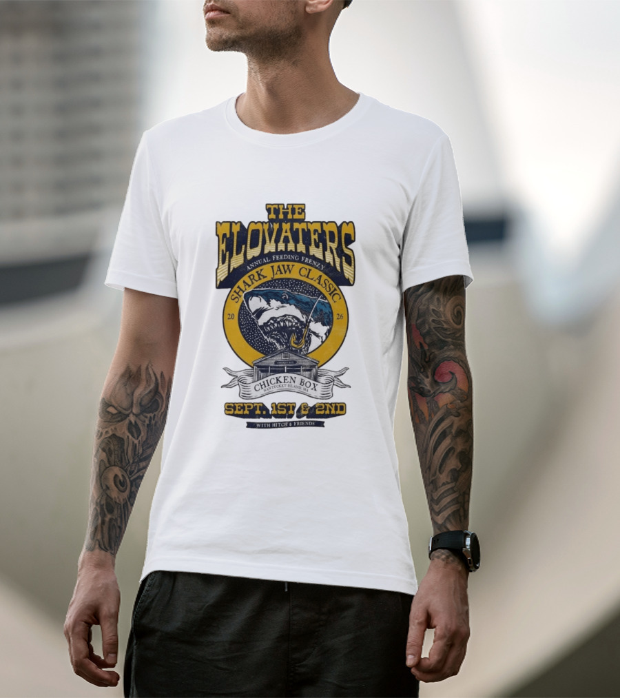 The Elovaters Annual Feeding Frenzy Shark Jaw Classic Nantucket Island MA Chicken Box Sept 1st 2nd 2026 With Hitch Friends T-Shirt