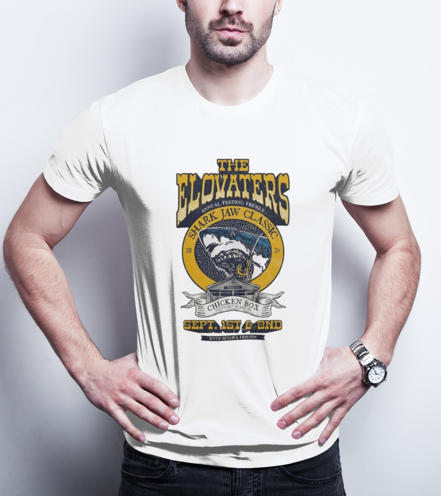 The Elovaters Annual Feeding Frenzy Shark Jaw Classic Nantucket Island MA Chicken Box Sept 1st 2nd 2026 With Hitch Friends T-Shirt