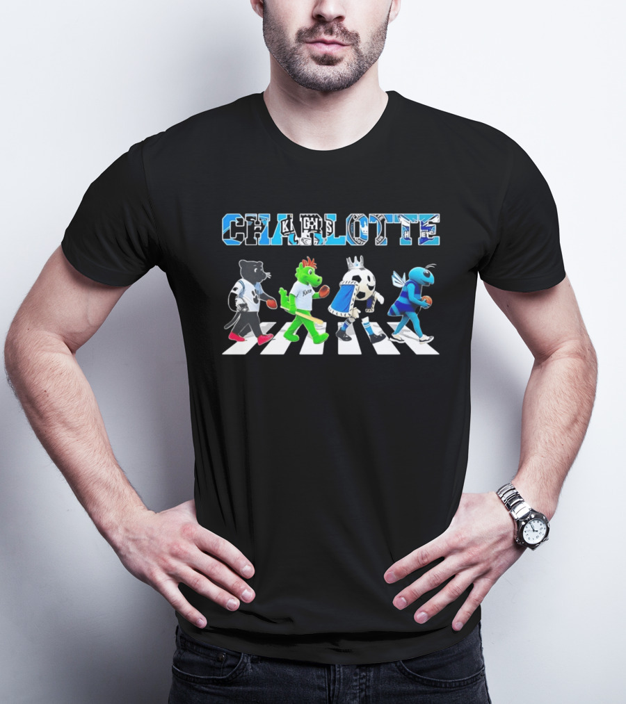 Charlotte Mascots Abbey Road Carolina Panthers Knights FC Hornets T-Shirt