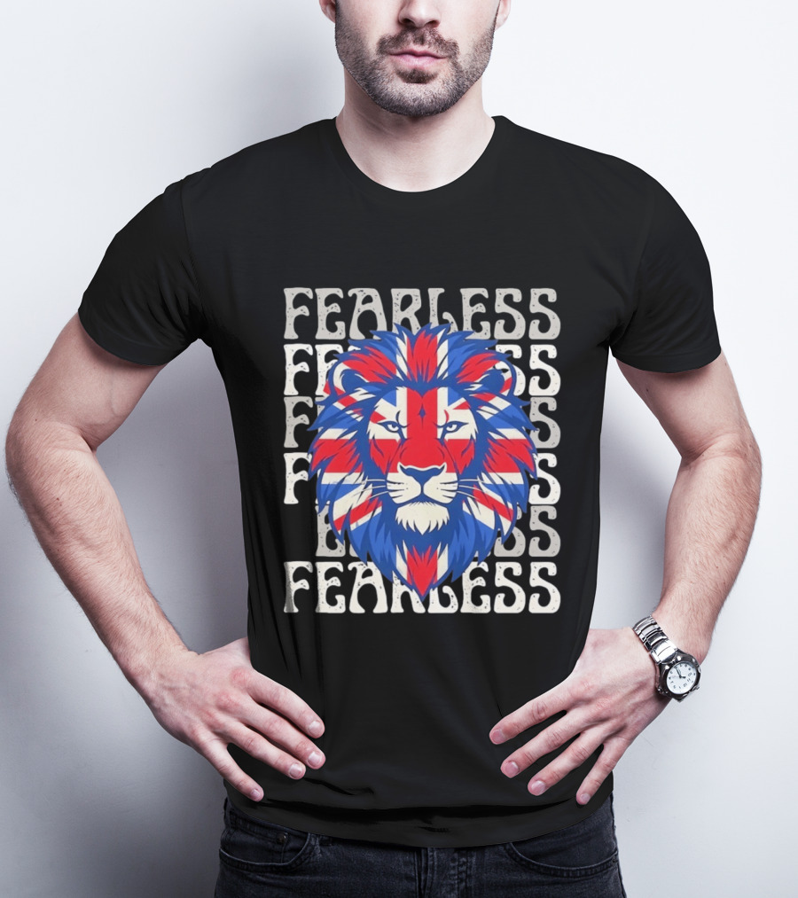 Fearless Union Jack Lion British Flag Pride T-Shirt