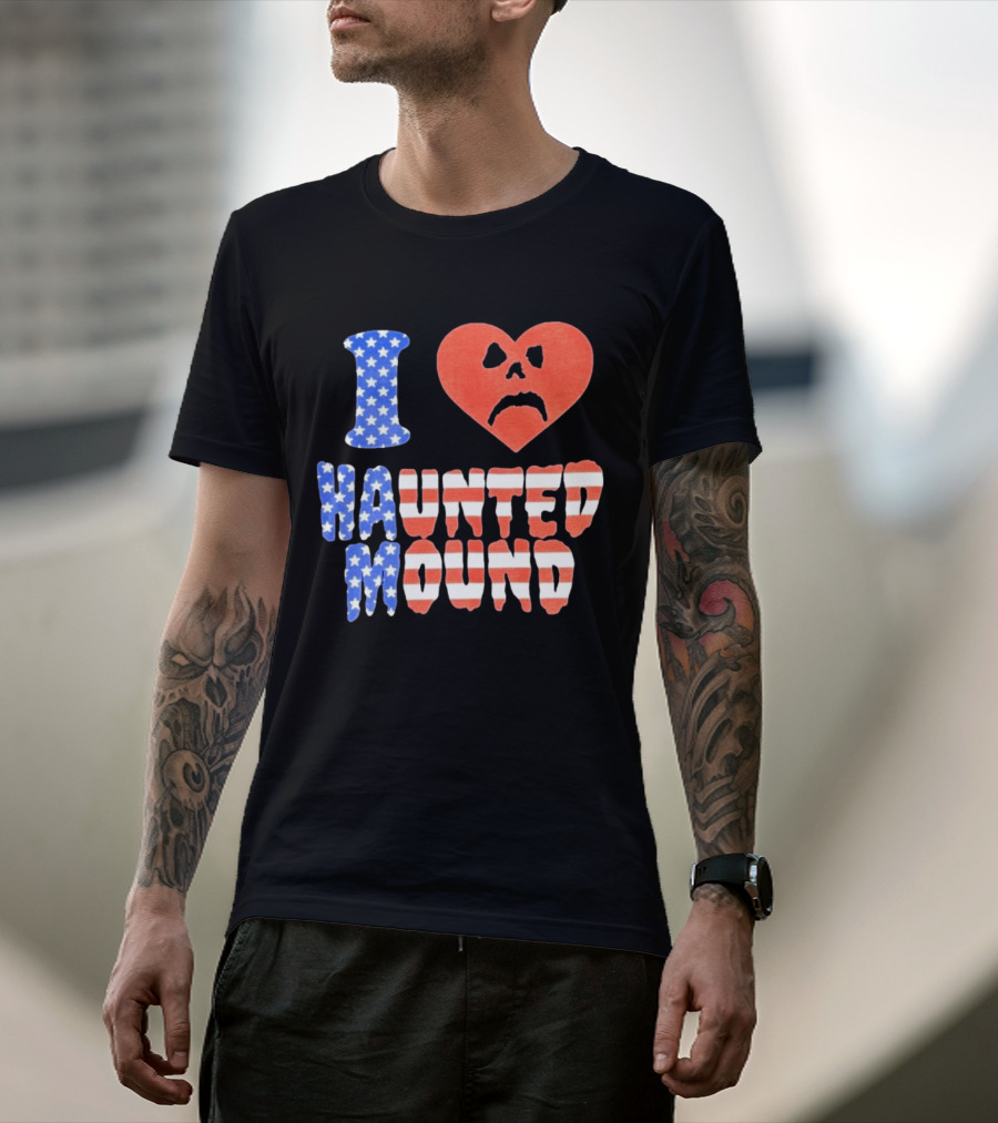 I Heart Haunted Mound USA American Flag Skull T-Shirt