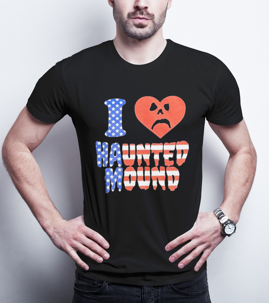 I Heart Haunted Mound USA American Flag Skull T-Shirt