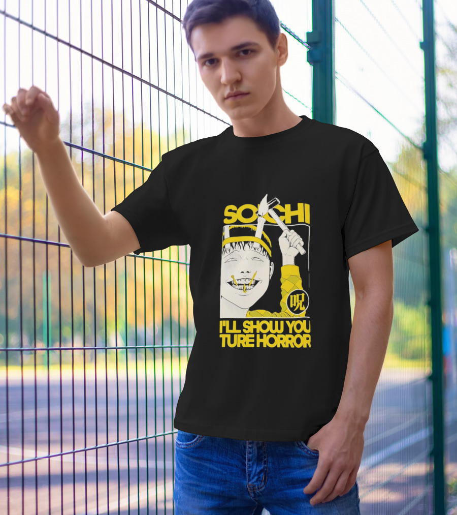 Soichi I'll Show You True Horror Junji Ito Manga Character Creepy Smile Yellow T-Shirt