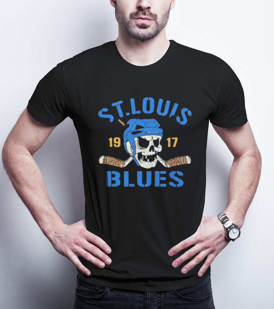 St. Louis Blues Skull Helmet Hockey Stick 1917 T-Shirt