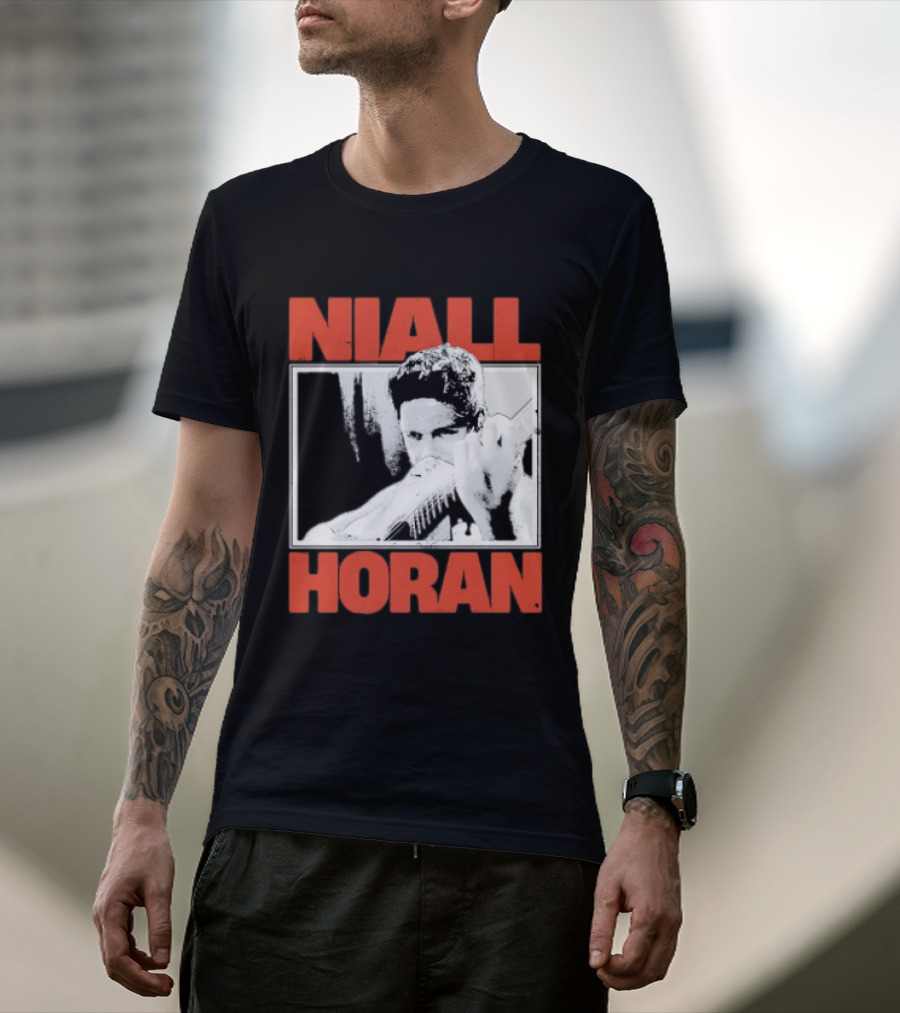 Niall Horan Playing Guitar Black And White T-Shirt
