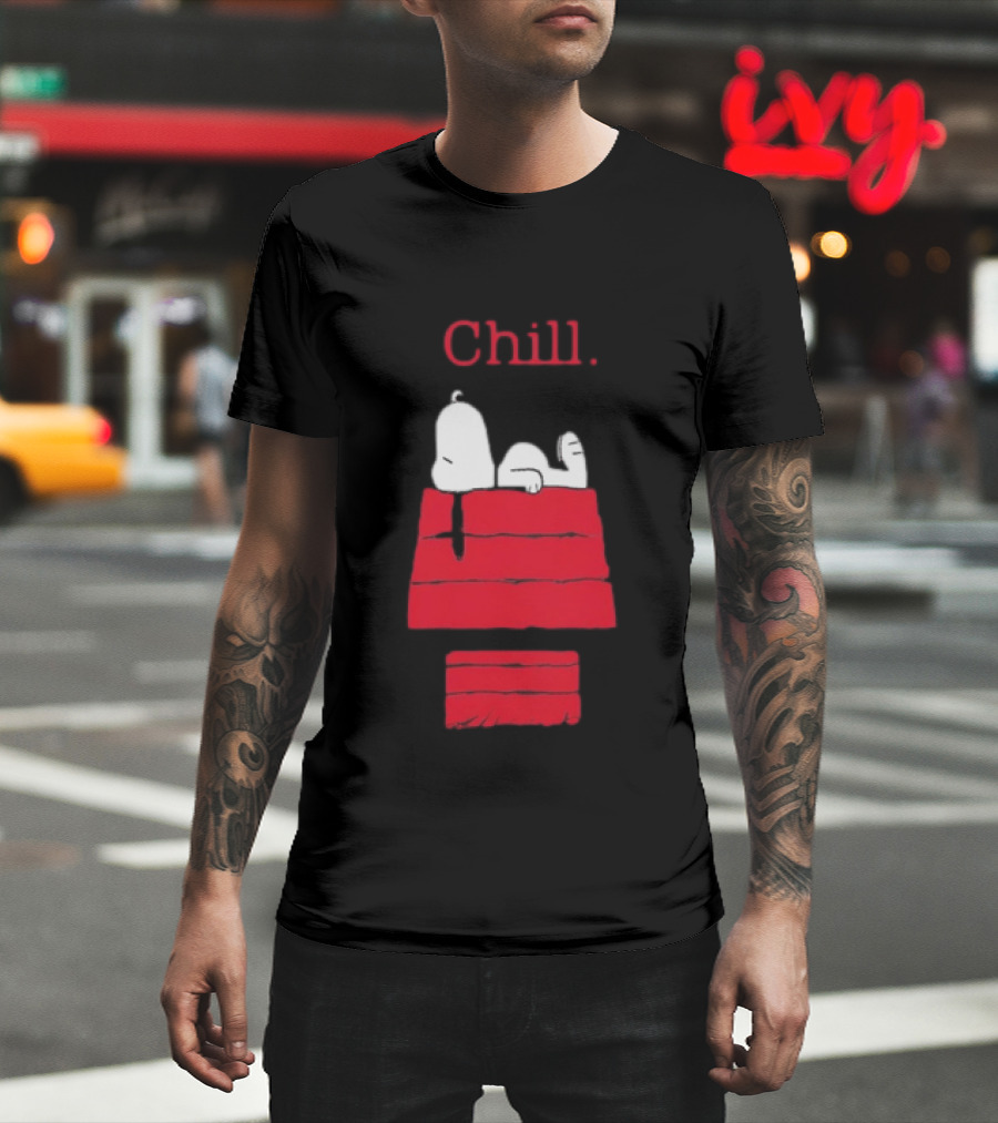 Peanuts Snoopy Chill Relaxing On Red Doghouse T-Shirt
