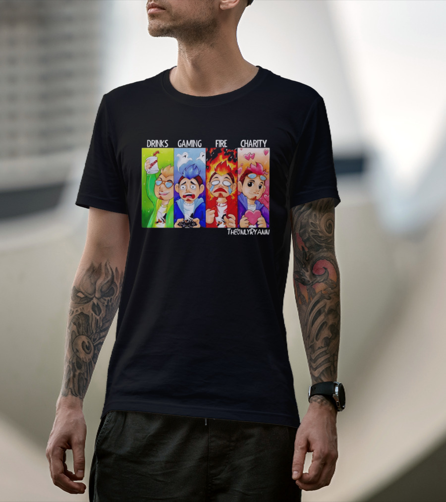 TheOnlyRyann Drinks Gaming Fire Charity Panel T-Shirt