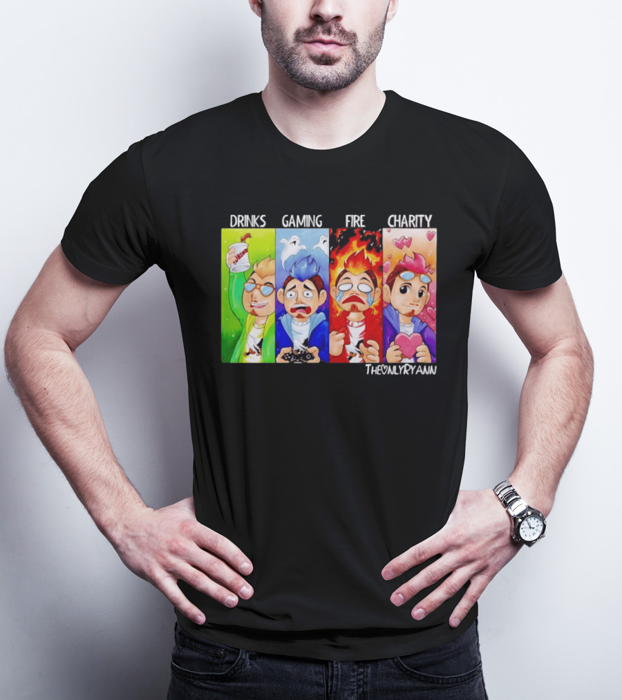 TheOnlyRyann Drinks Gaming Fire Charity Panel T-Shirt
